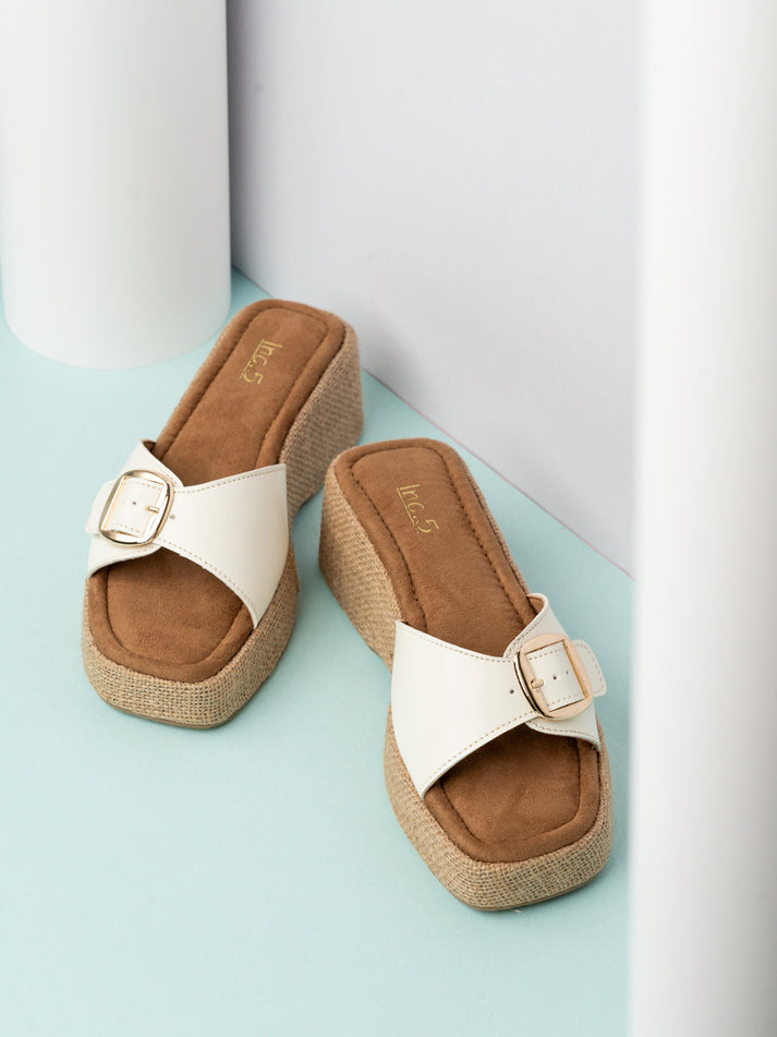 Buy Now Womens White Party Wear Solid Round Toe Wedges Heel Sandals
